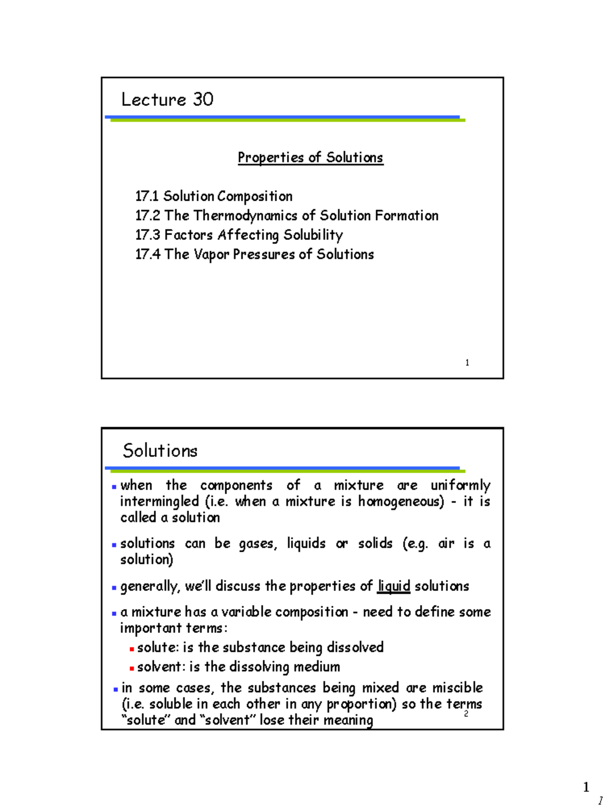 Lecture 30 - 1 1 Properties of Solutions 17 Solution Composition 17 The ...