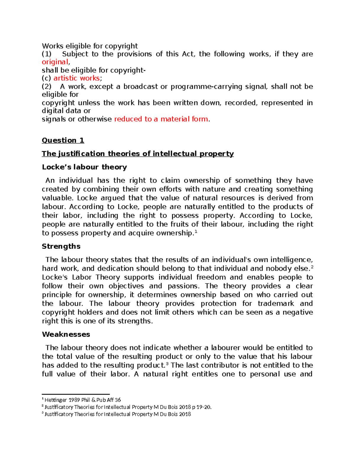 justification theories - Works eligible for copyright (1) Subject to ...