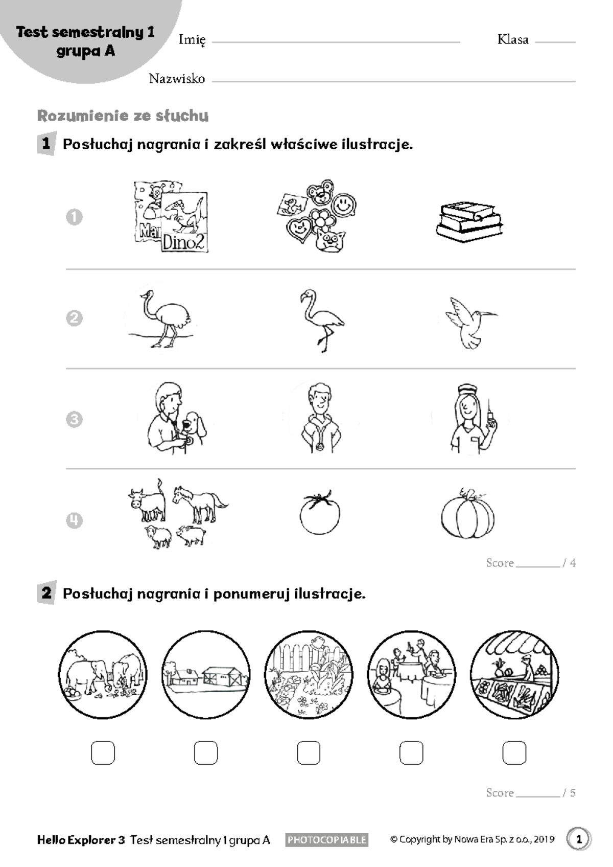 Hello explorer 3 test semestralny 1-1 - ####### Imię Klasa ...