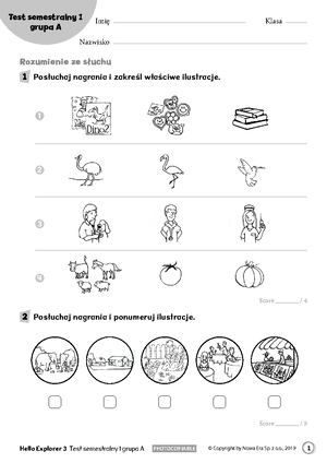 Hello explorer 3 testy unit 5 - Imię Klasa Nazwisko Unit 5. My week ...