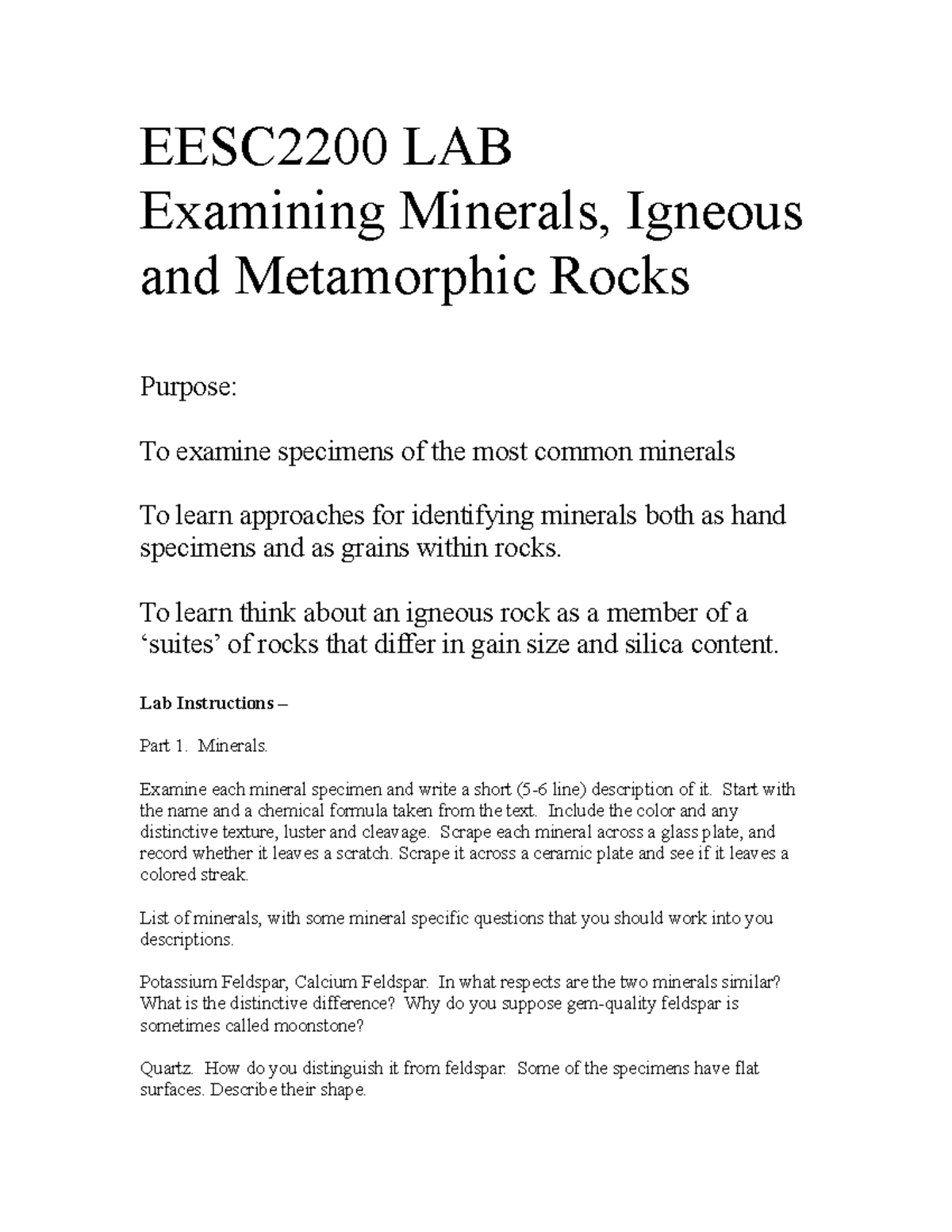 Lab 3 The identification of rocks based on their physical properties ...