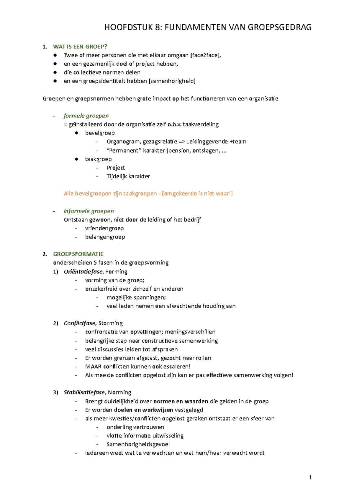 H8 Fundamenten van groepsgedrag - Mens en organisatie - Studocu