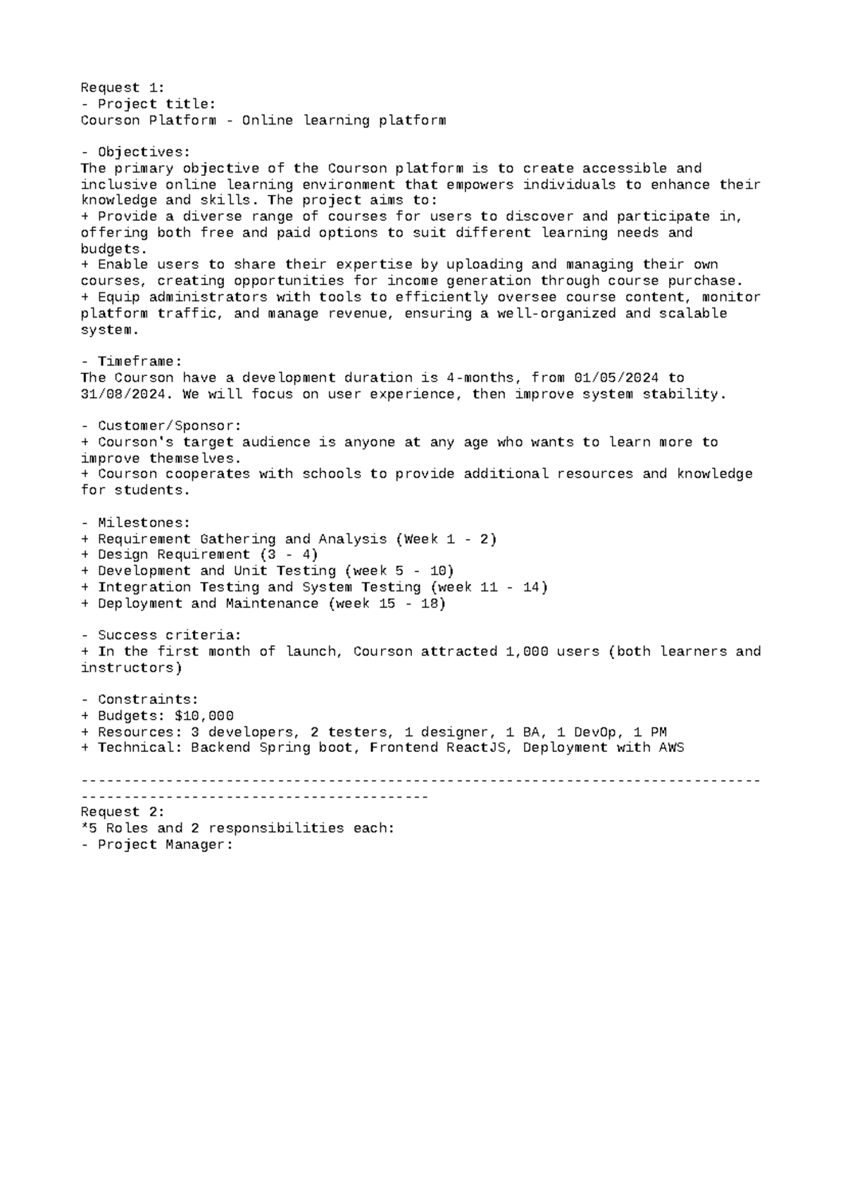 PMG PE request 1 - Request 1: Project title: Courson Platform - Online ...