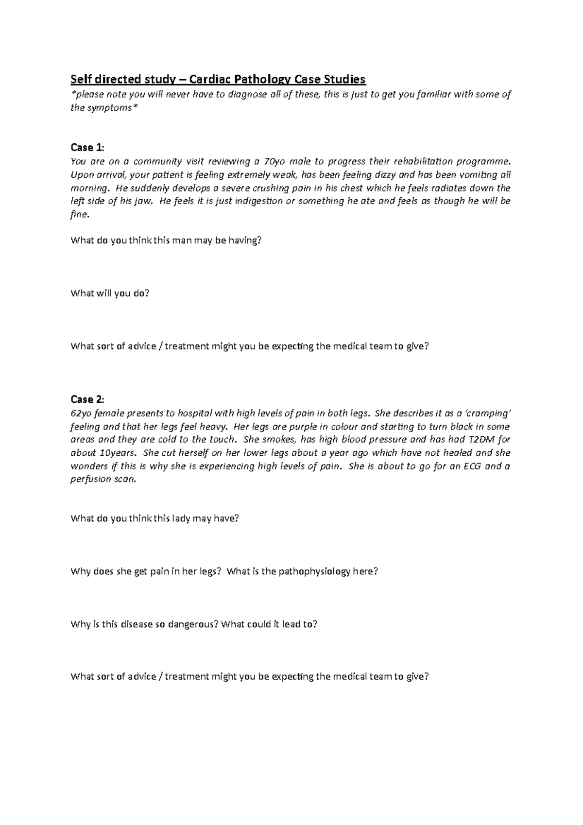 Self directed study - short but breif - Self directed study – Cardiac ...