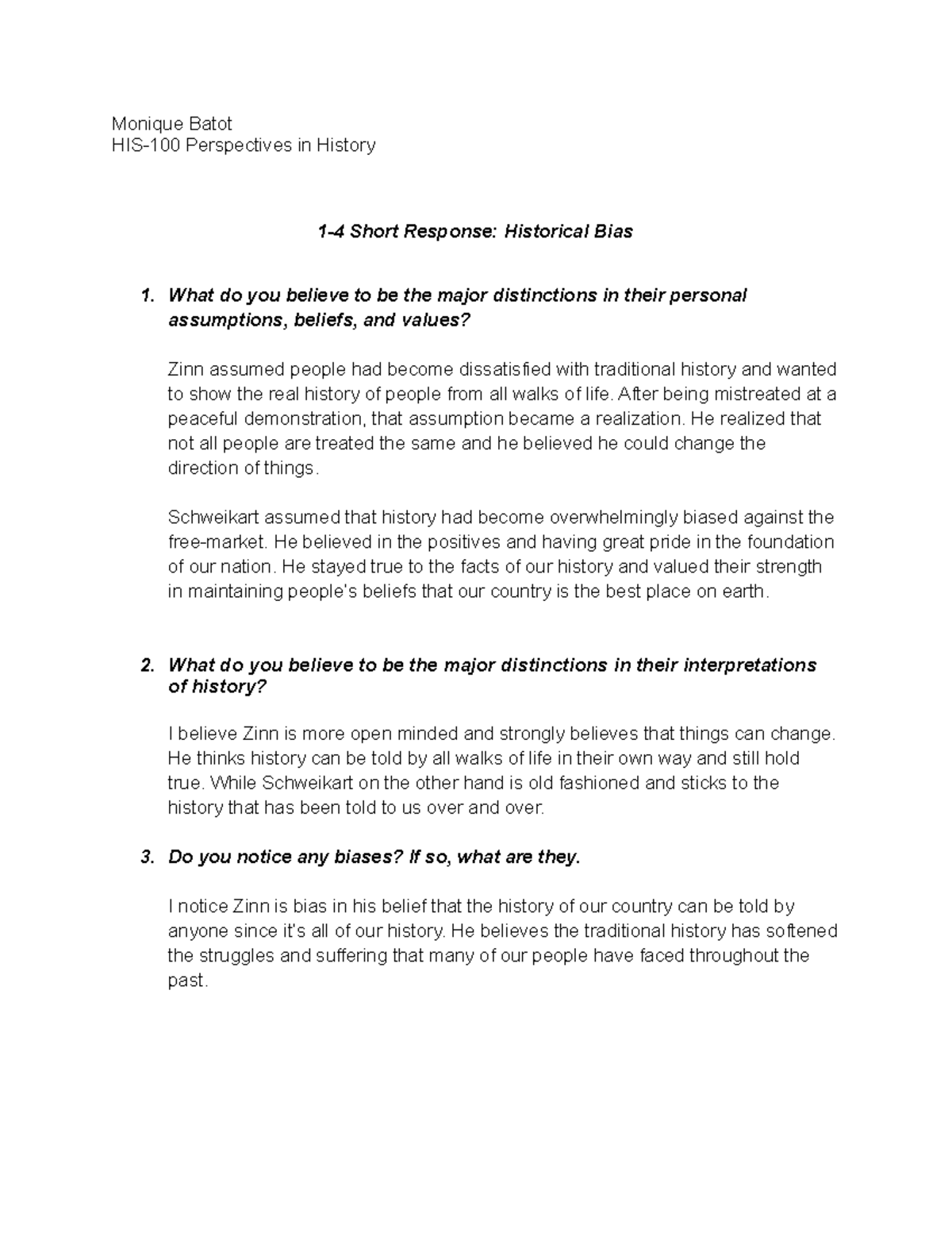 1-4 Short Response - Historical Bias - Monique Batot HIS-100 ...