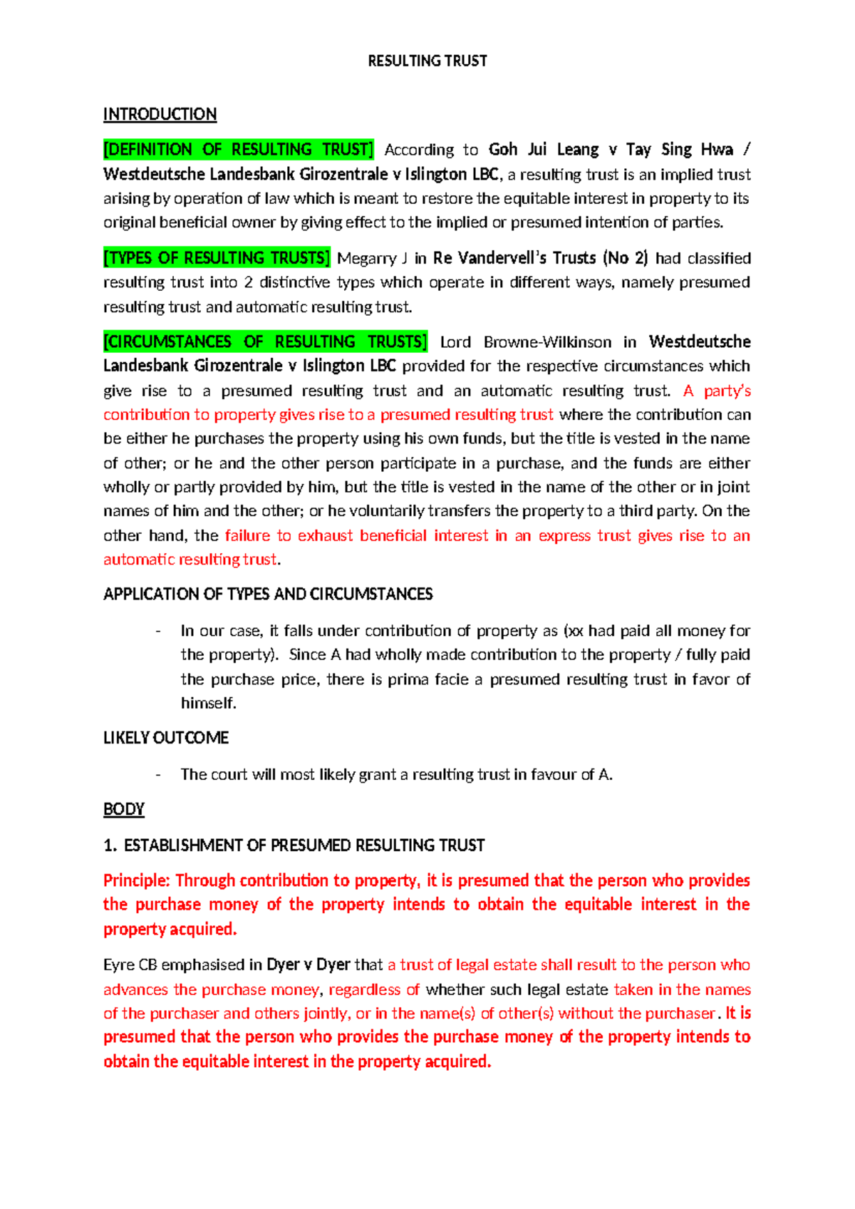 Resulting Trusts - INTRODUCTION [DEFINITION OF RESULTING TRUST ...