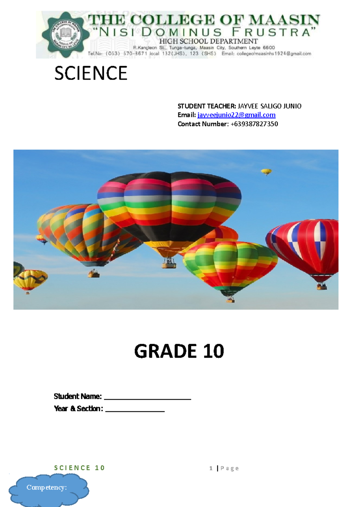 Science 10 module - SCIENCE STUDENT TEACHER: JAYVEE SALIGO JUNIO Email ...