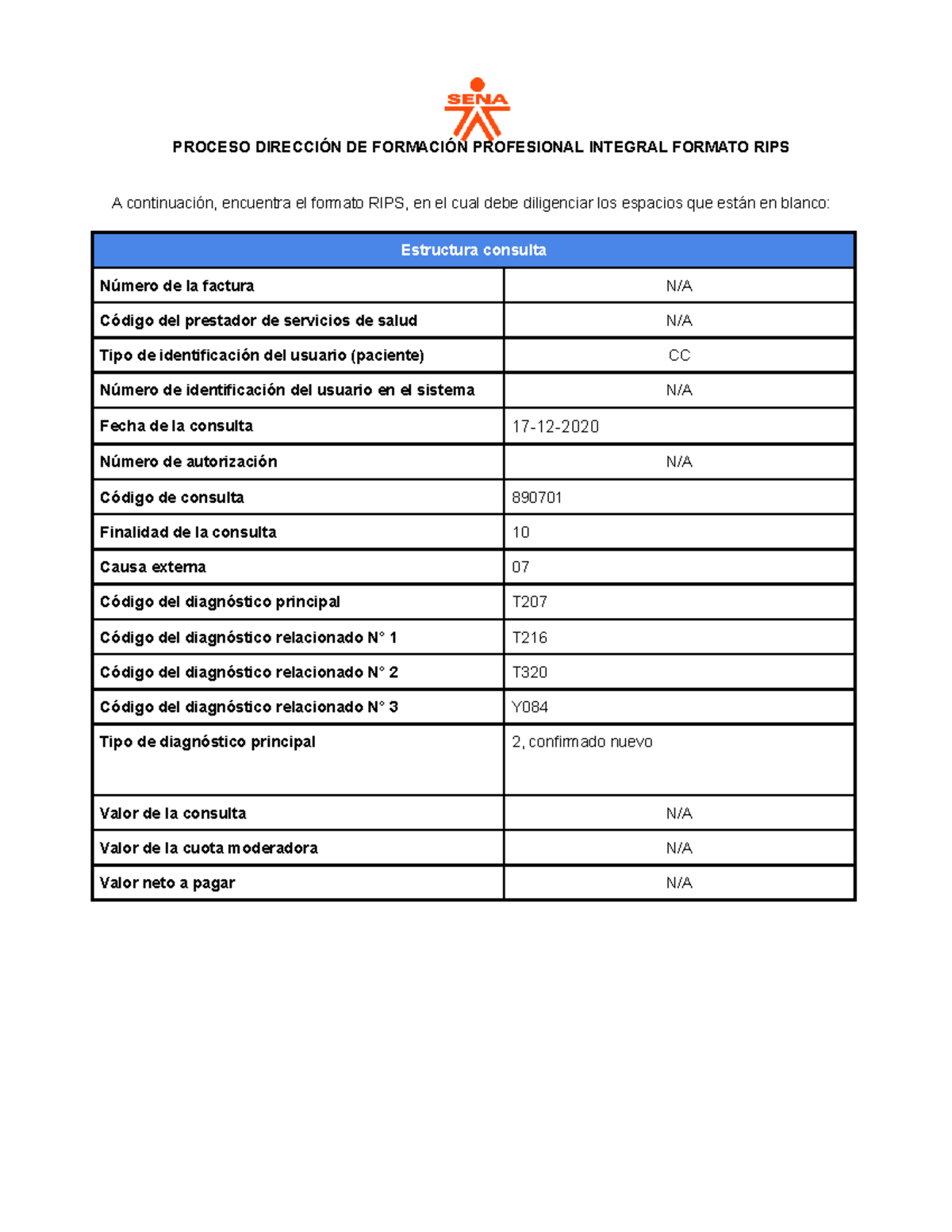 Anexo Formato RIPS - Resumen - PROCESO DIRECCIÓN DE FORMACIÓN ...