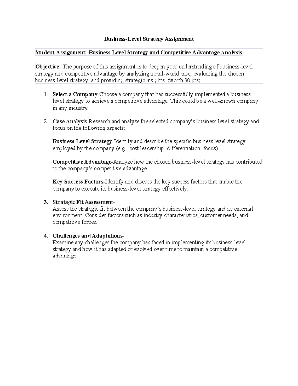 Business-Level Strategy Company Assignment - Business-Level Strategy ...
