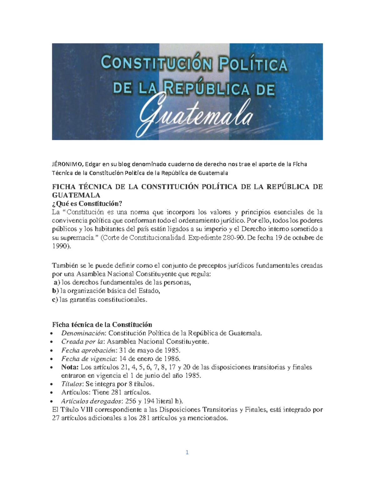 Ficha y Esquema de la Constitución política de la República de ...