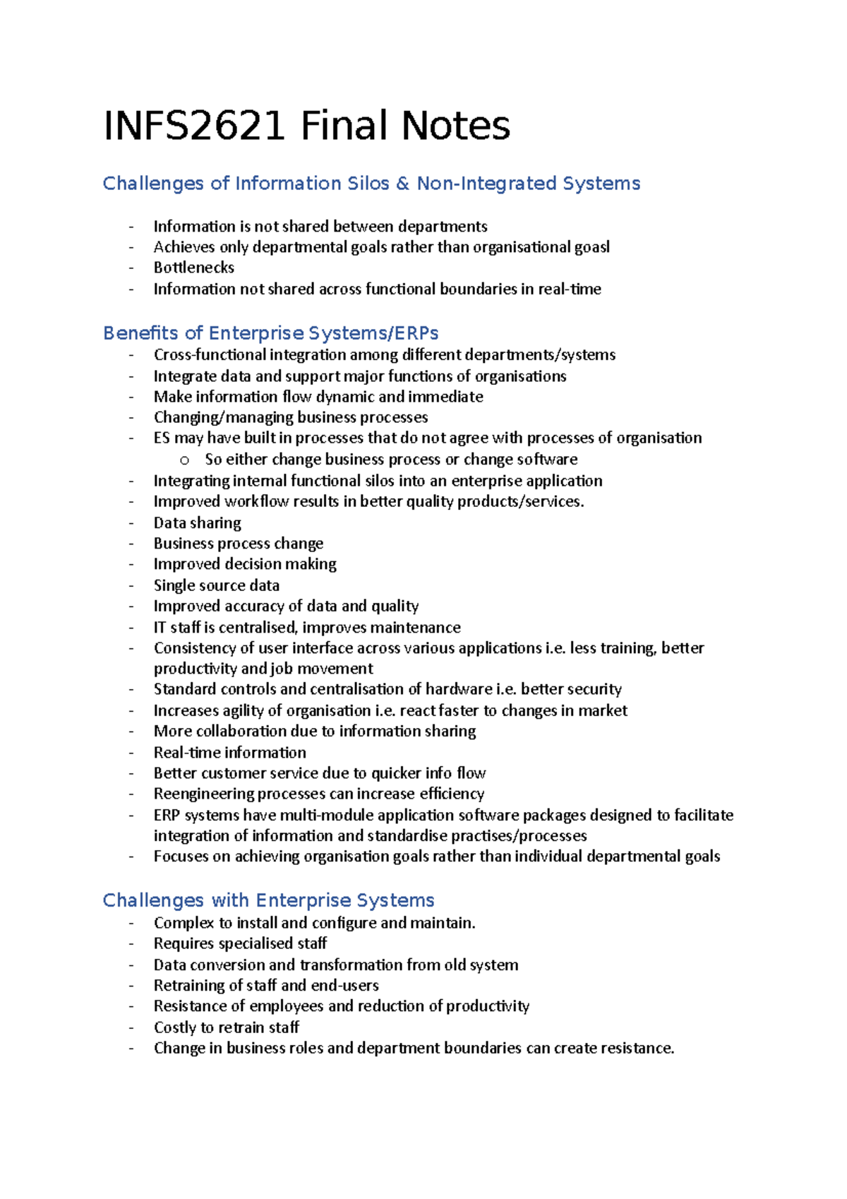 INFS2621 Final Exam Notes - INFS2621 Final Notes Challenges of ...