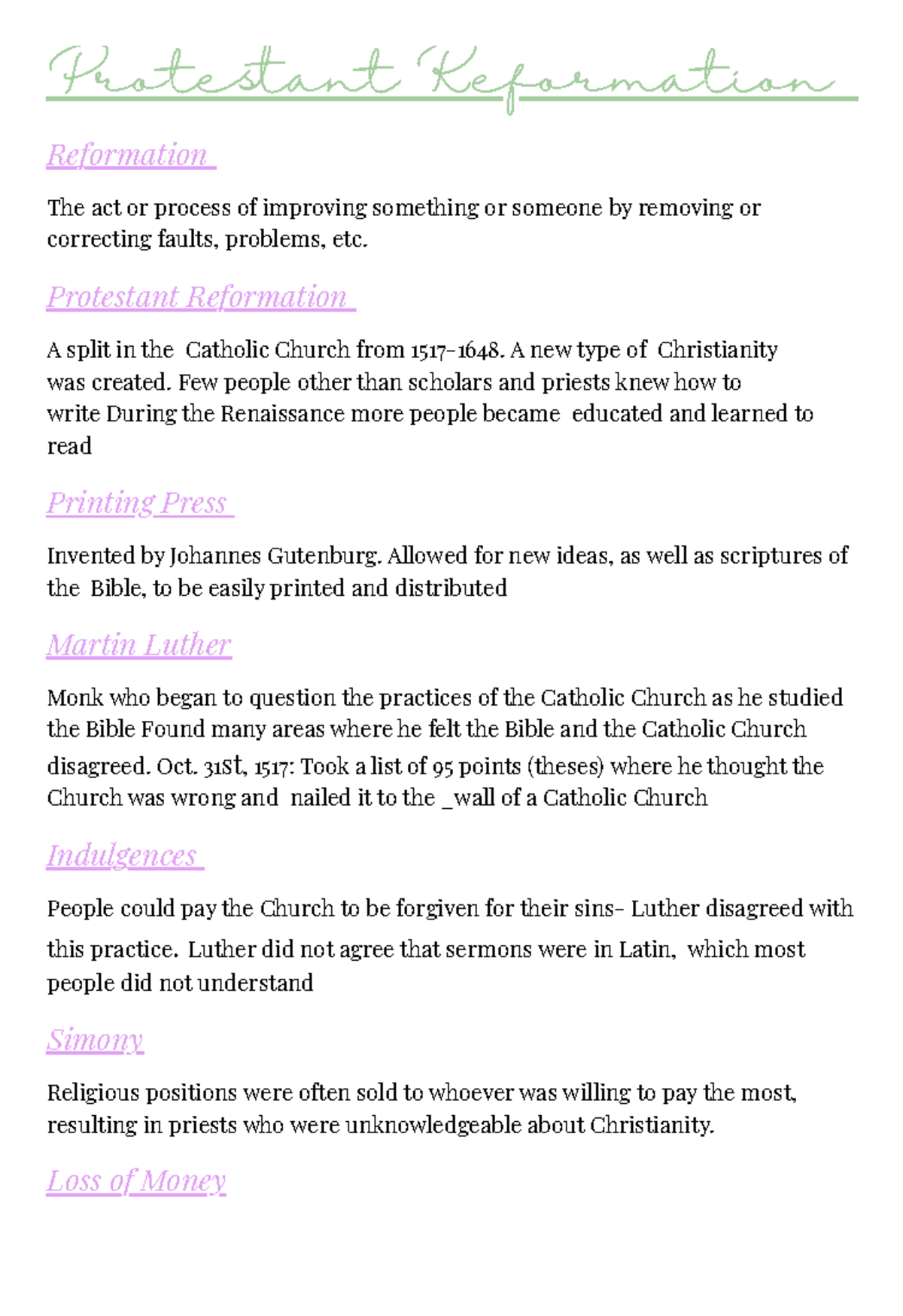 Protestant Reformation - P rotestant Reformation Reformation The act or ...