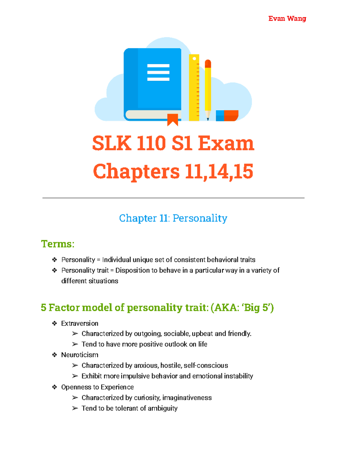 SLK Exam - exam notes - Evan Wang SLK 110 S1 Exam Chapters 11,14 ...