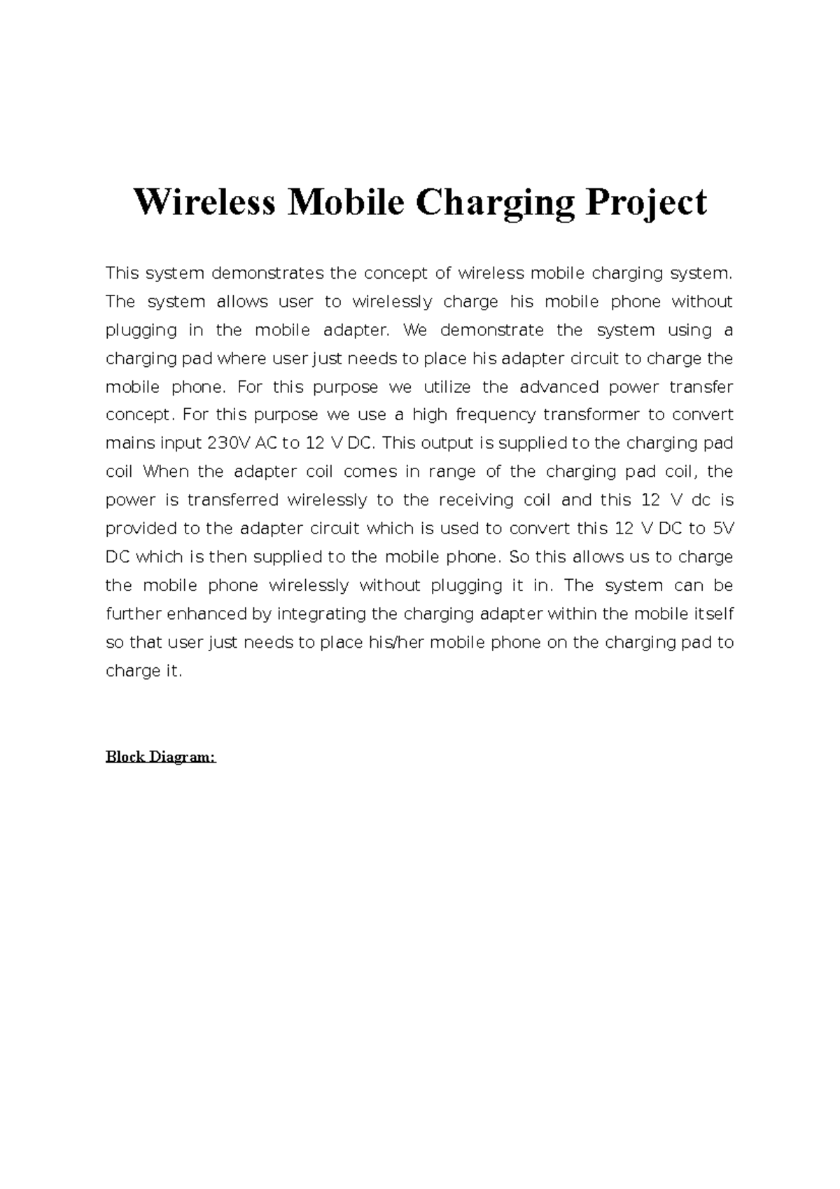 E22 - Circuit theory - Wireless Mobile Charging Project This system ...