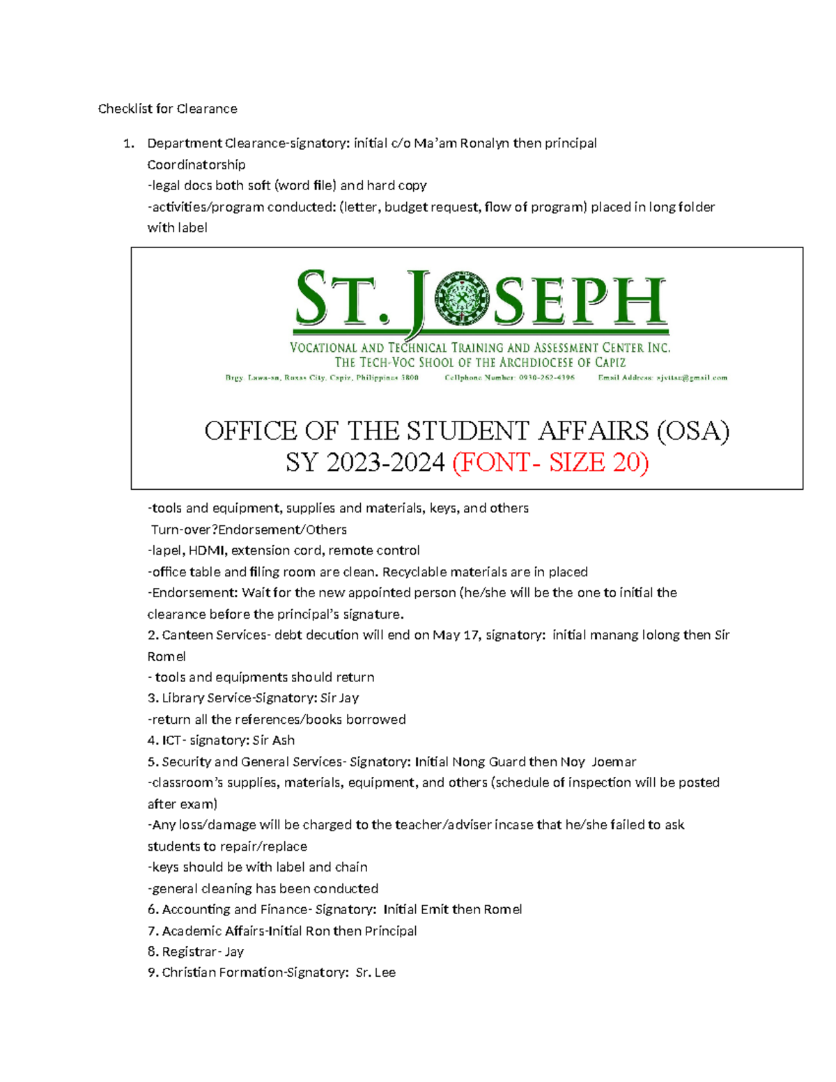 Checklist-for-Clearance - Checklist for Clearance 1. Department ...