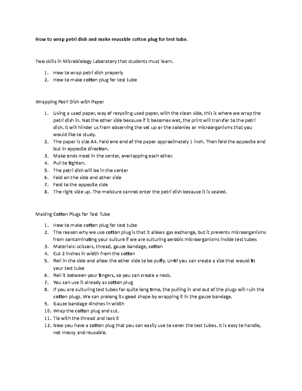 Wrapping petri dish and making cotton plugs - How to wrap petri dish ...