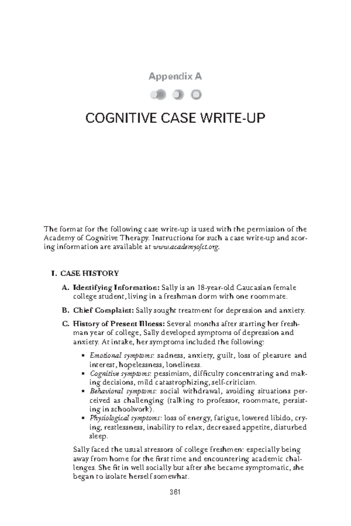 Example report from Beck - 361 COGNITIVE CASE WRITE-UP The format for ...