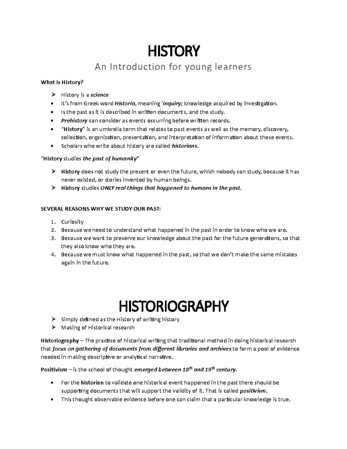 RPH - i want in - HISTORY An Introduction for young learners What is ...