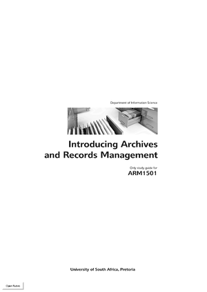 ARM1501 - Univen - Introducing Archives and Records Management - Studocu