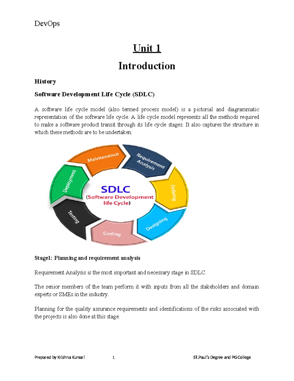 Devops - Unit 1 Introduction History Software Development Life Cycle ...