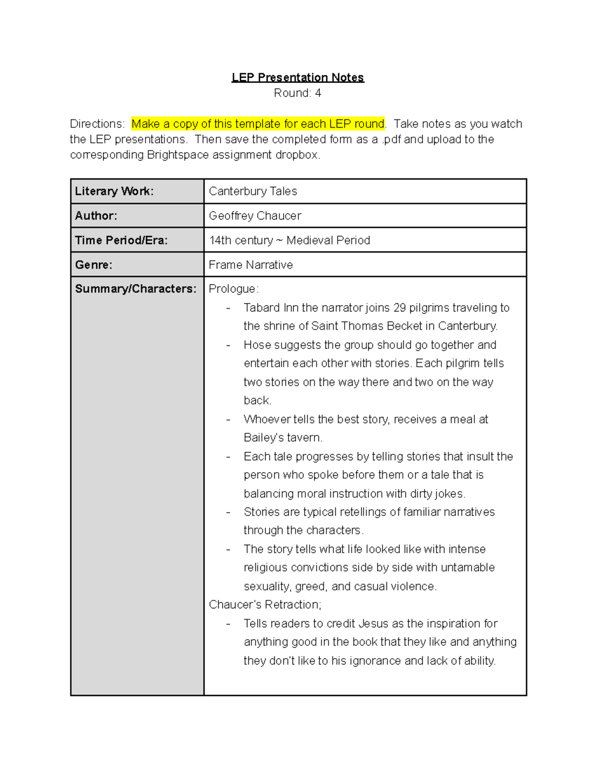 LEP Presentation Note 4 - LEP Presentation Notes Round: 4 Directions ...