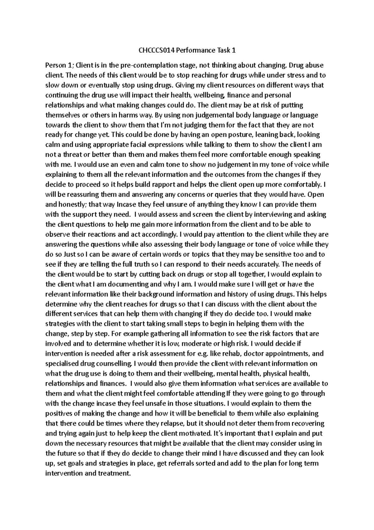 Chcccs 014 Performance Task 1 - CHCCCS014 Performance Task 1 Person 1 ...
