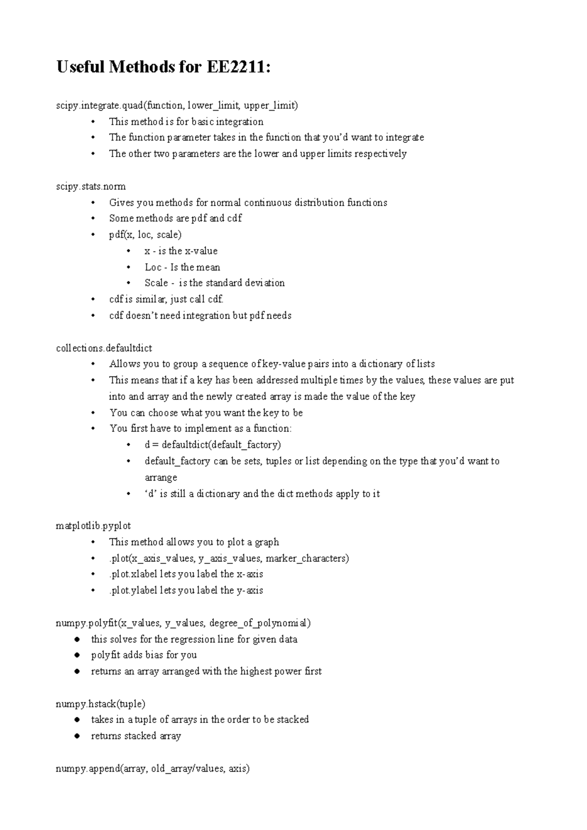 EE2211 Cheat Sheet - Summary Intro to Machine Learning - Useful Methods for EE2211: - Studocu
