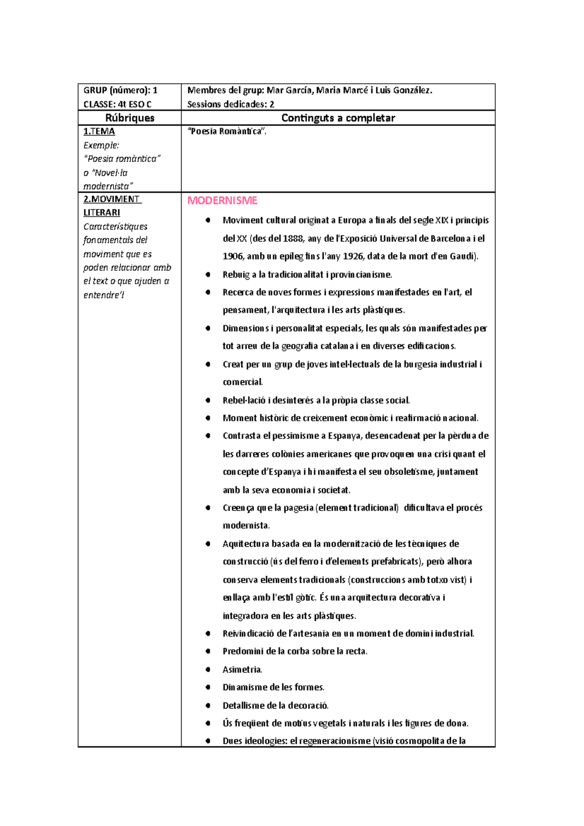 Cata def - holiii - GRUP (número): 1 CLASSE: 4t ESO C Membres del grup ...
