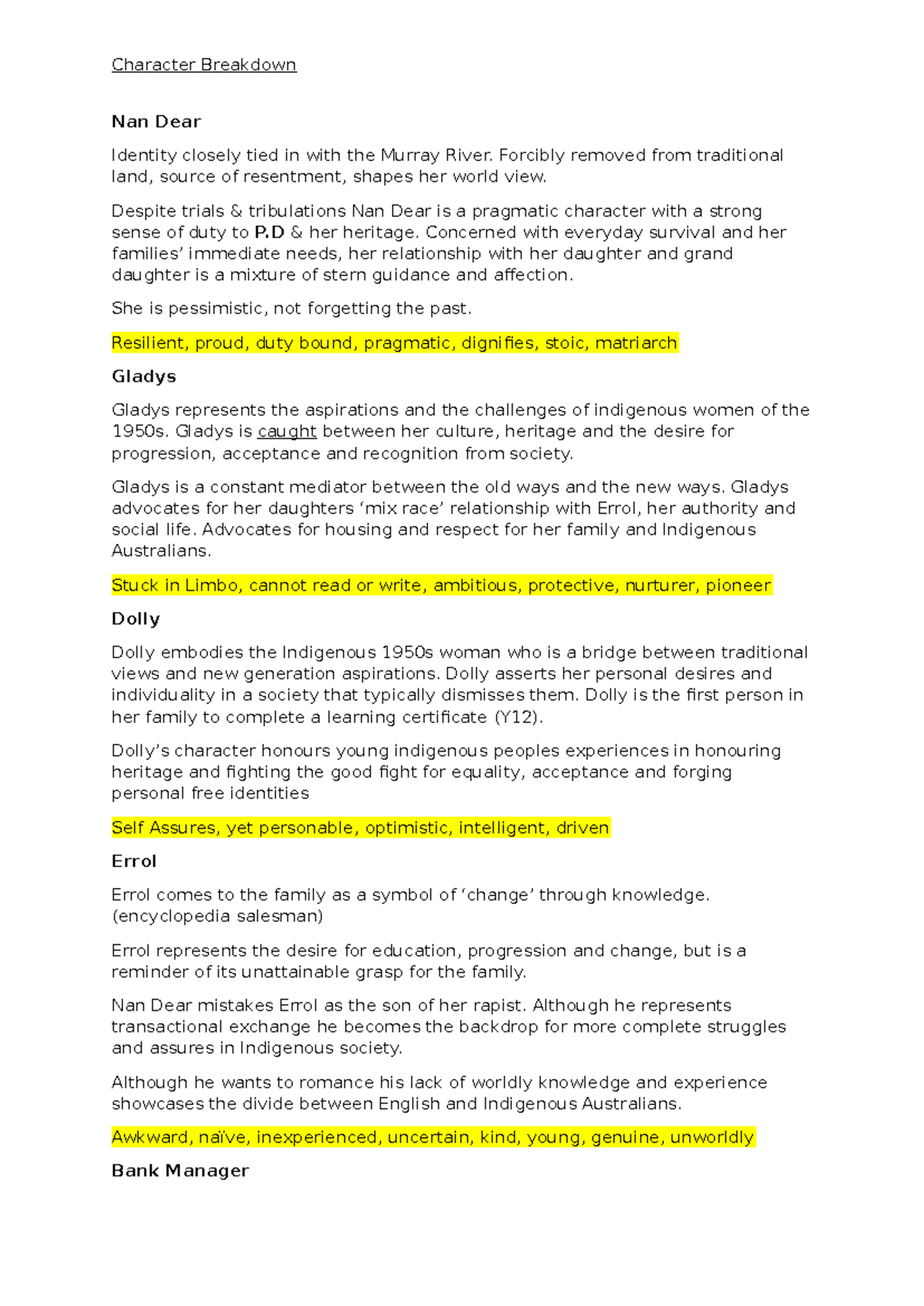 Rainbows End Character Breakdown - Character Breakdown Nan Dear ...