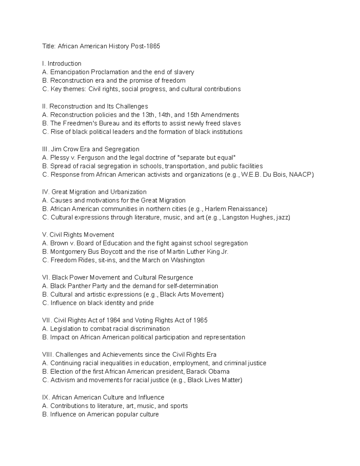 African American History Post-1865 - Introduction A. Emancipation ...