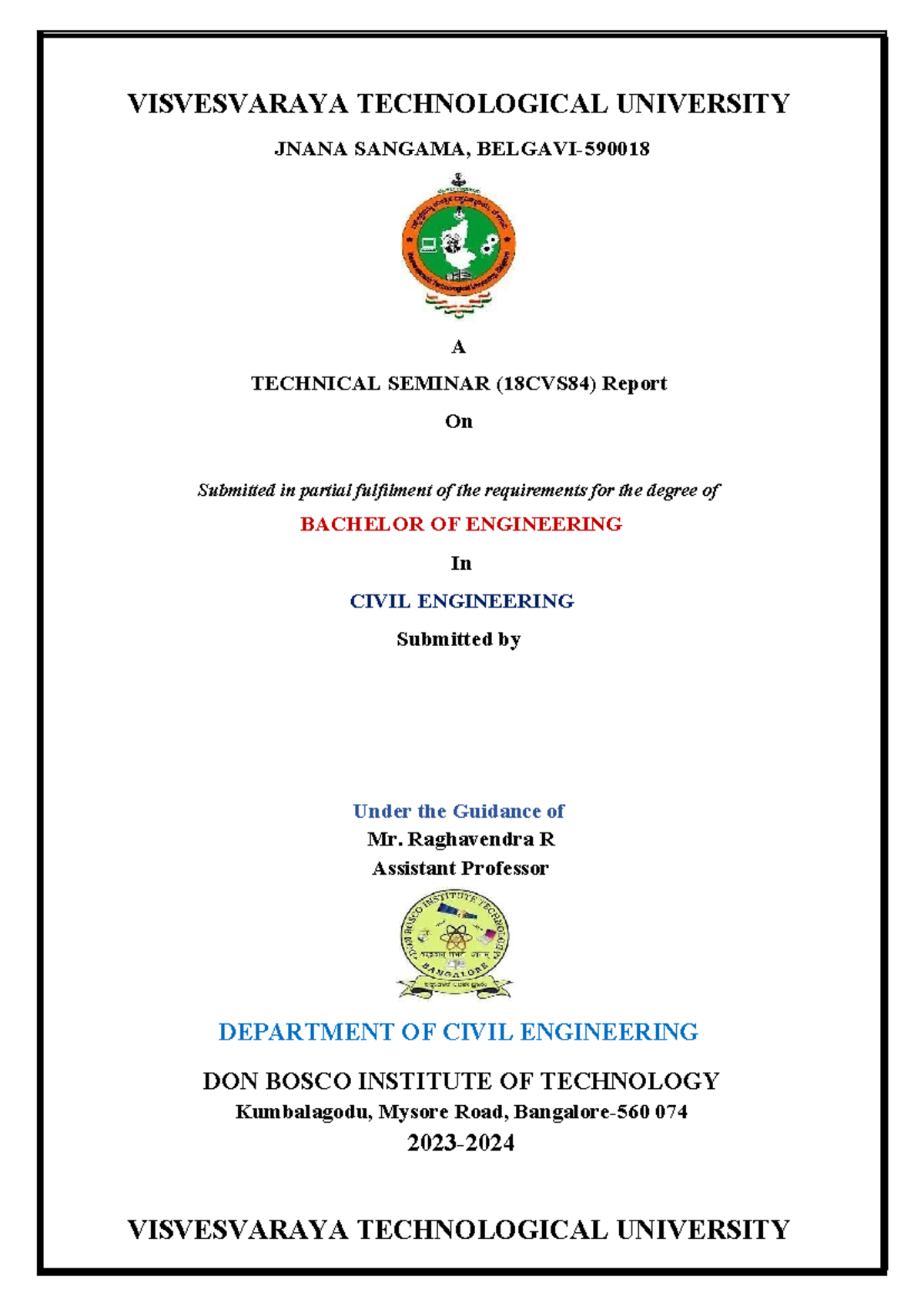 Cover Sheets - VISVESVARAYA TECHNOLOGICAL UNIVERSITY JNANA SANGAMA ...