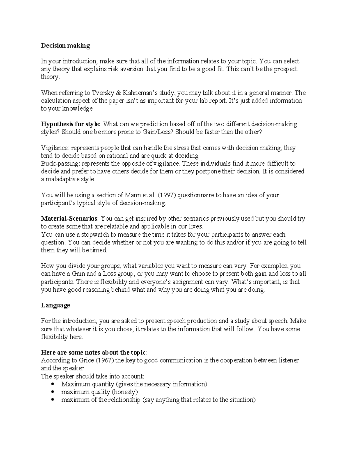 Notes Lab Notes Lab Decision Making In Your Introduction Make Sure That All Of The