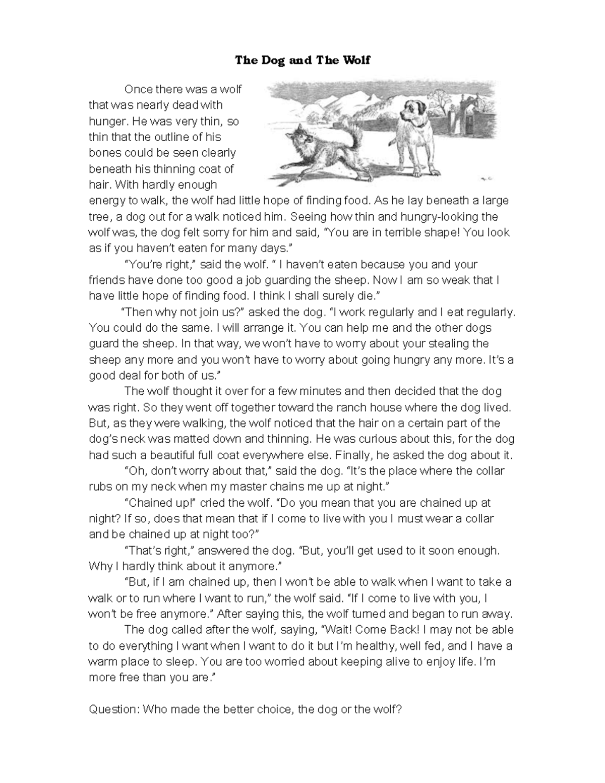 Lesson 3 the dog and the wolf duke - The Dog and The Wolf Once there ...