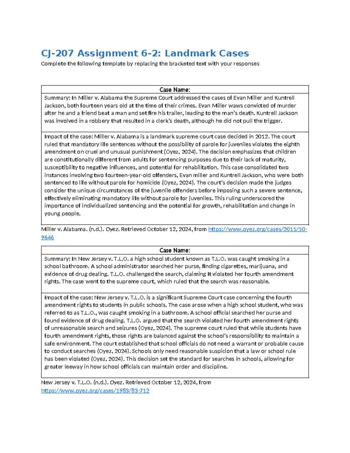 CJ-207 Assignment 6-2 - Alabama the Supreme Court addressed the cases ...