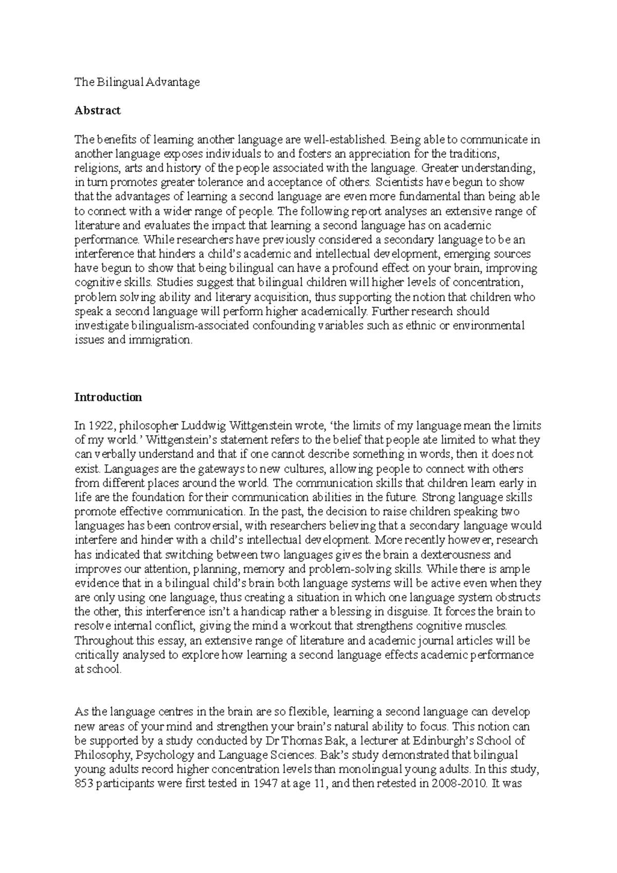 The Bilingual Advantage - The Bilingual Advantage Abstract The benefits ...