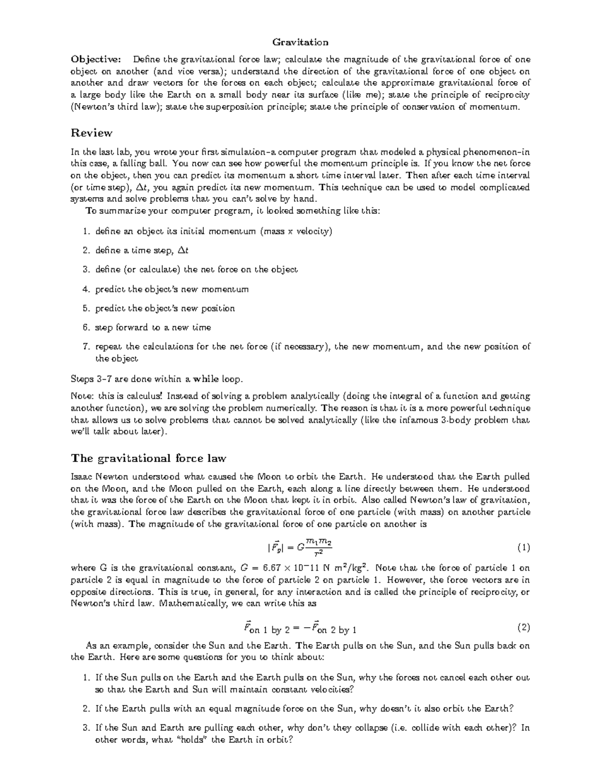 3-1-gravitation - class notes - Gravitation Objective: Define the ...