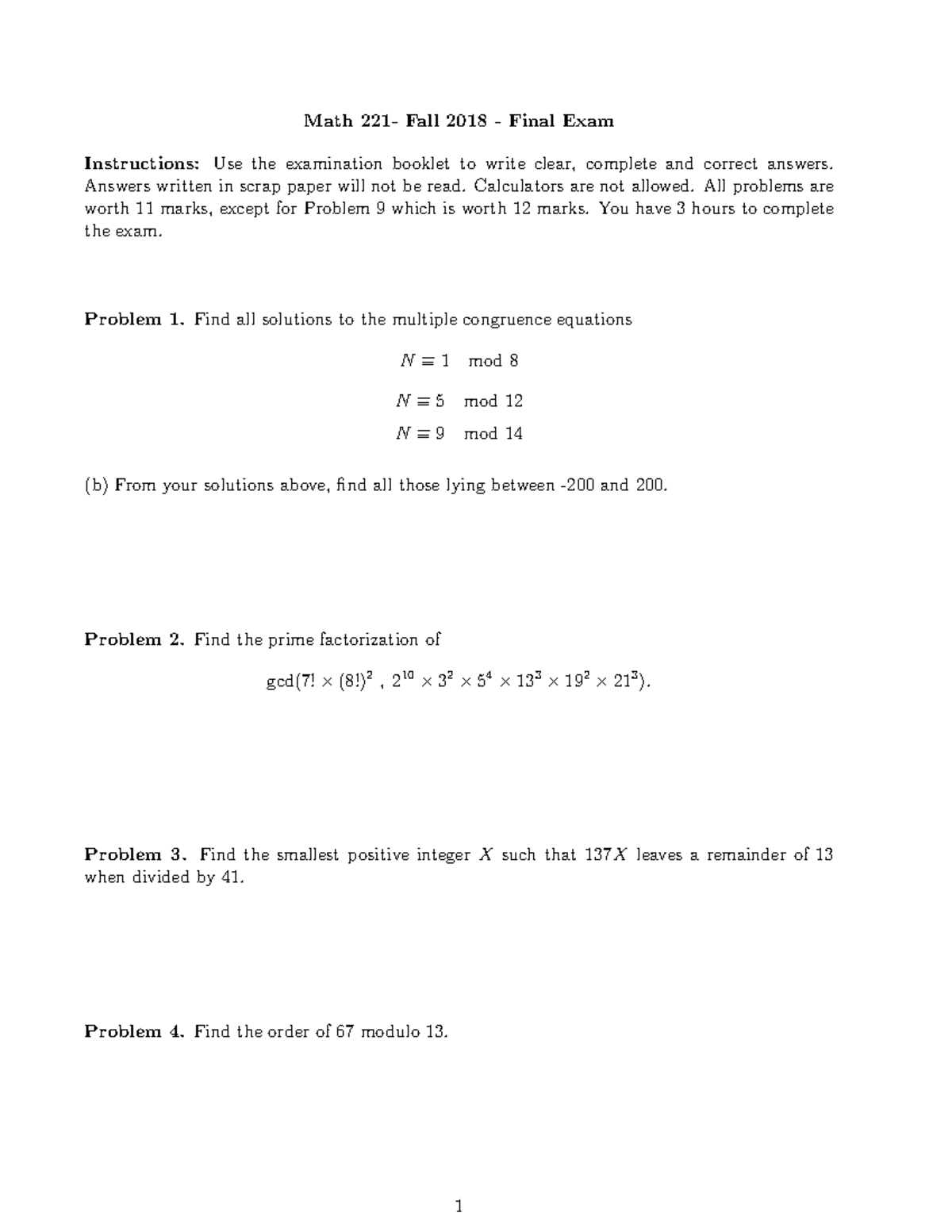 Test 07 2020, questions - Math 221- Fall 2018 - Final Exam Instructions ...