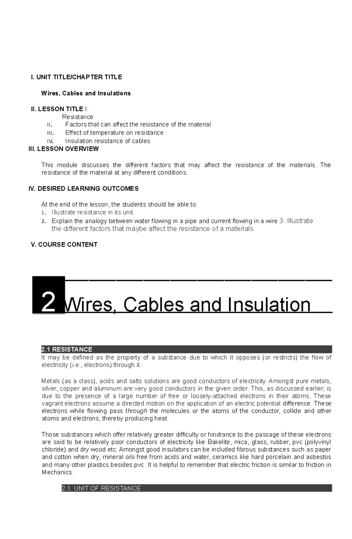 BEE-Module-2 Final - ELECTRICAL ENGINEERING NOTES - I. UNIT TITLE ...