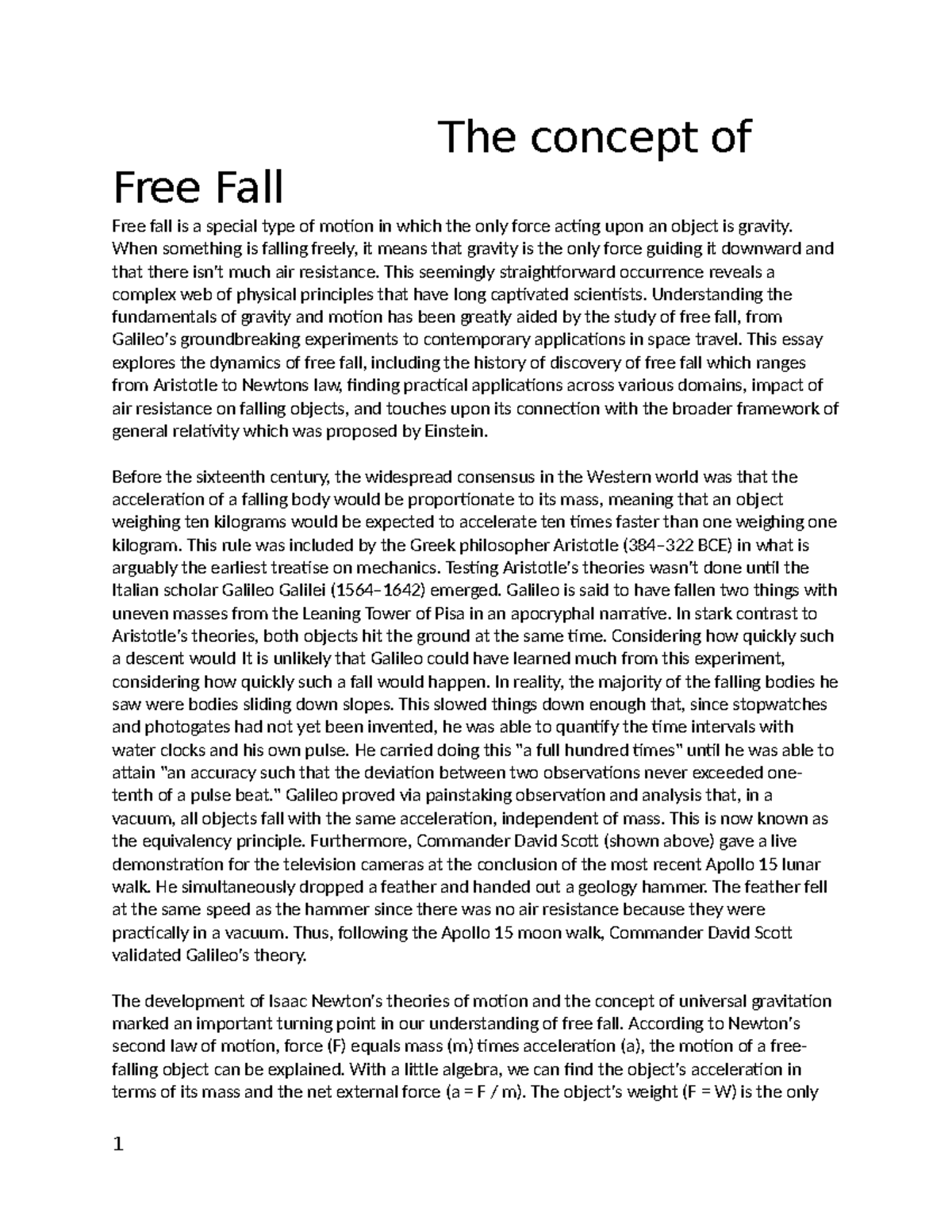 The concept of free fall - The concept of Free Fall Free fall is a ...