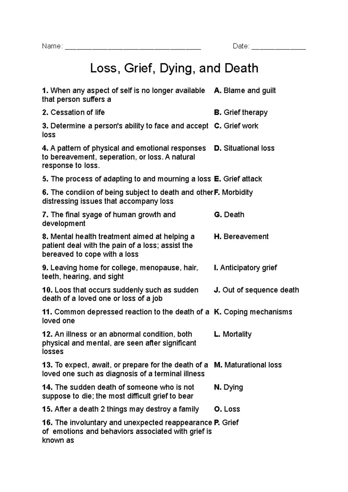 Loss Grief Dying and Death - Name ...