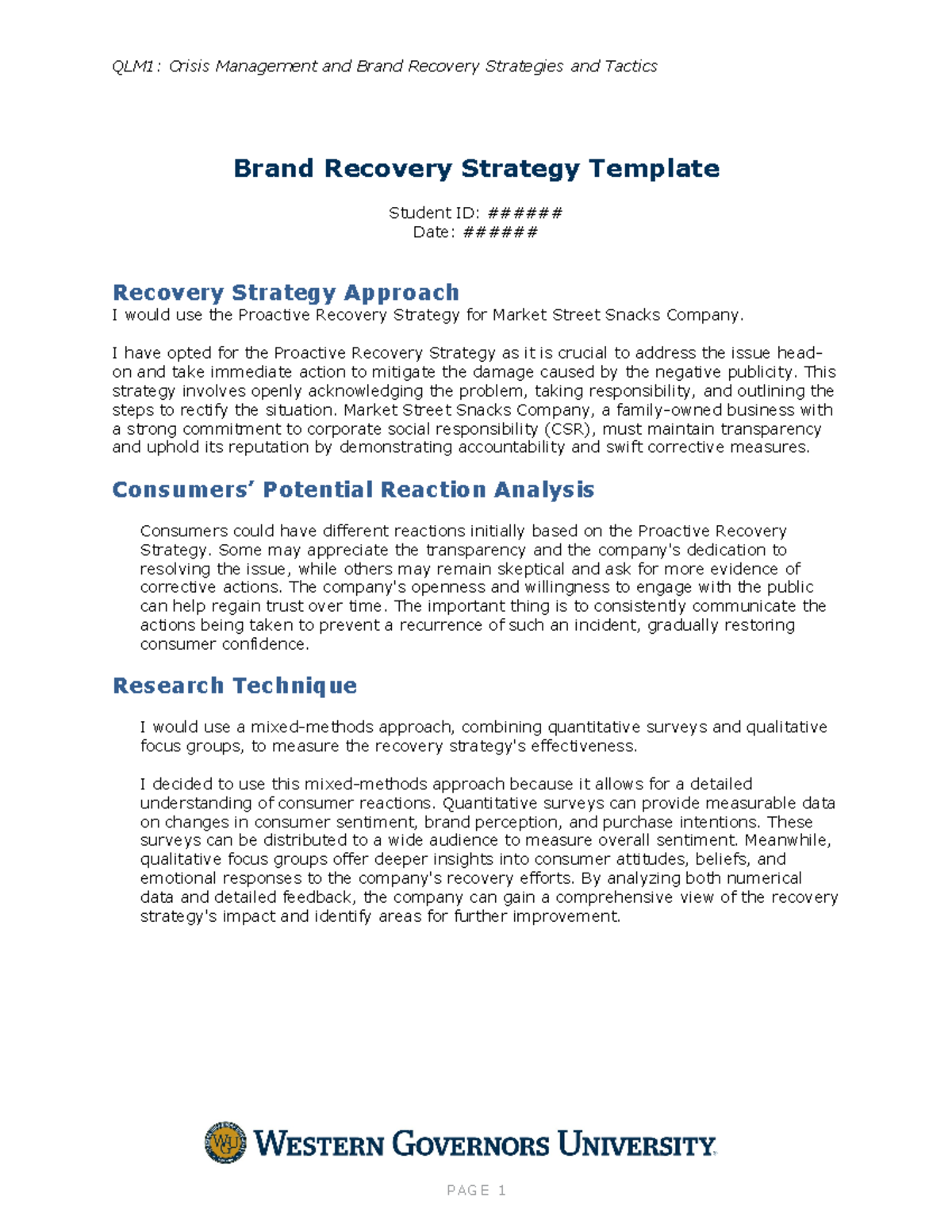 Brand Recovery Strategy - I have opted for the Proactive Recovery ...