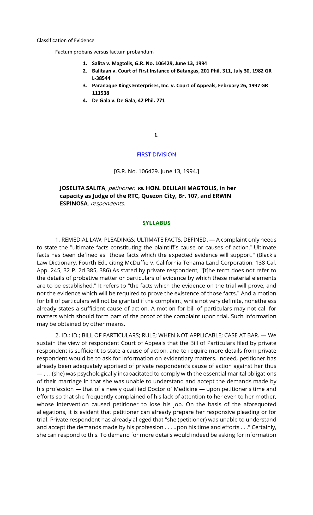 6th Set (Classification) - /lassification of 9vidence Cactum probans ...