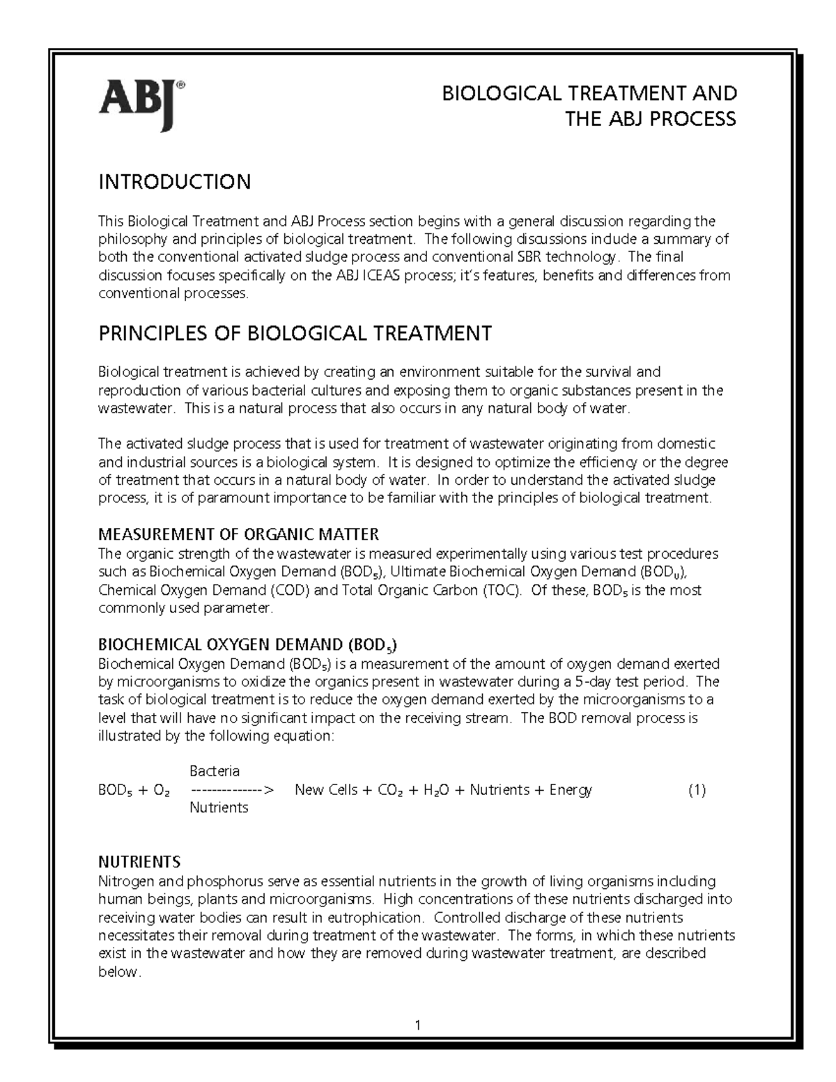 CAS-Process - Dr Amin - BIOLOGICAL TREATMENT AND THE ABJ PROCESS ...