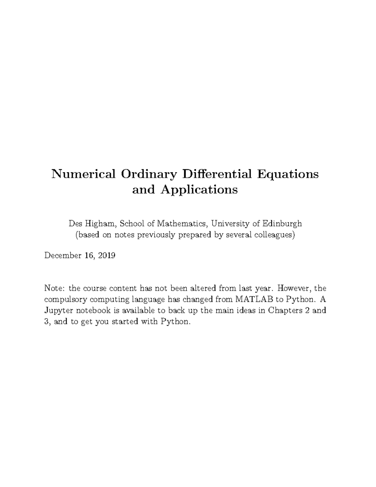 Nu Ode Lecture Notes 1 22 Numerical Ordinary Differential Equations And Applications Des