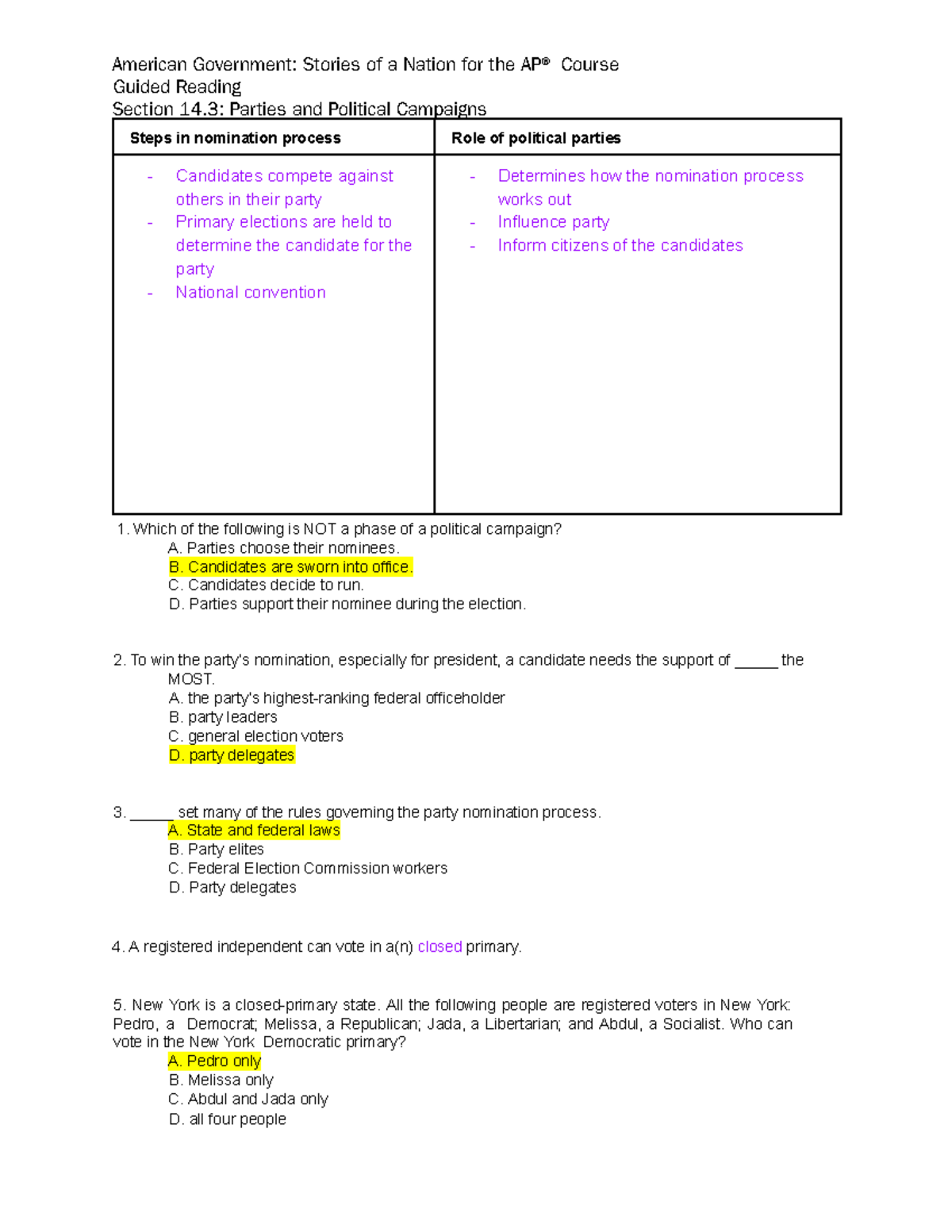 14.3 Reading Guide - American Government: Stories of a Nation for the ...