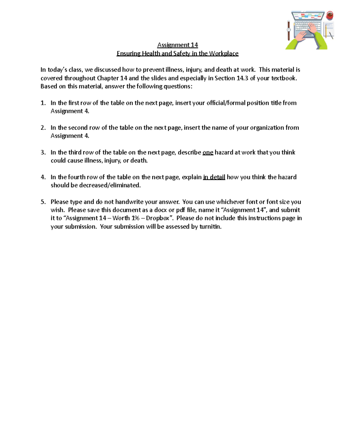 Assignment 14 - Worth 1% - Instructions - Assignment 14 Ensuring Health ...