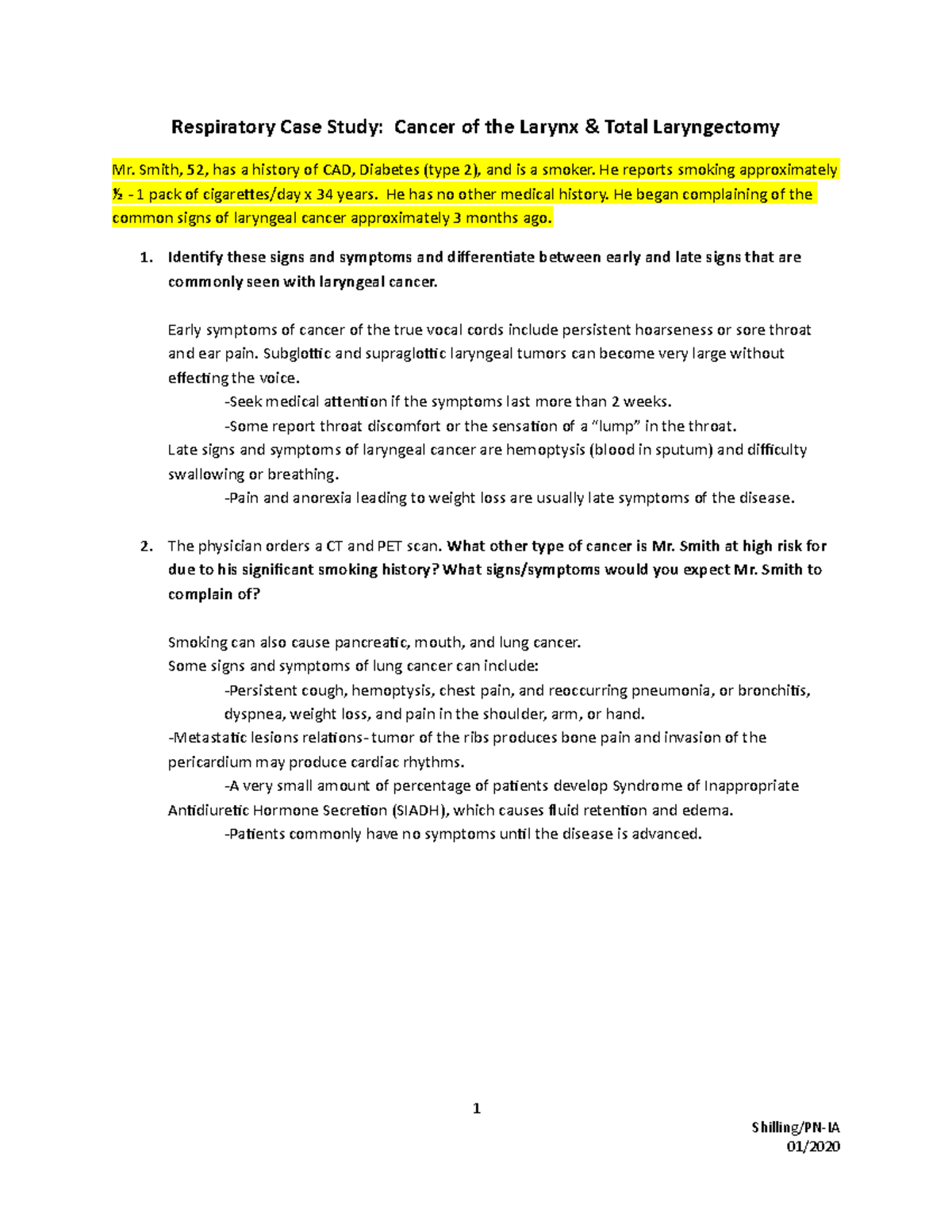 Laryngectomy Case Study - Respiratory Case Study: Cancer of the Larynx ...