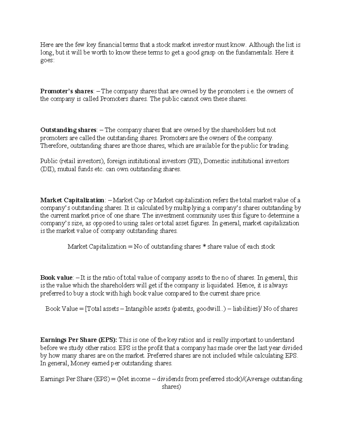 Terms - Complete notes on financial terminologies - Here are the few ...