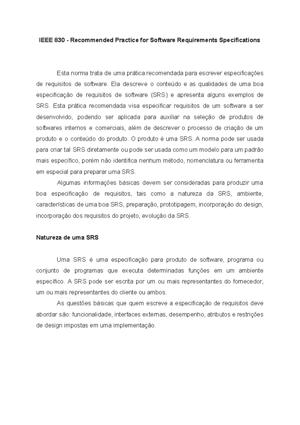 Resumo - IEEE 830 - 830 Recommended Practice for Software Requirements ...