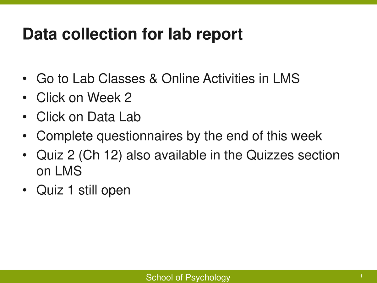 Summary - lecture week 5-7 - Data collection for lab report Go to Lab ...